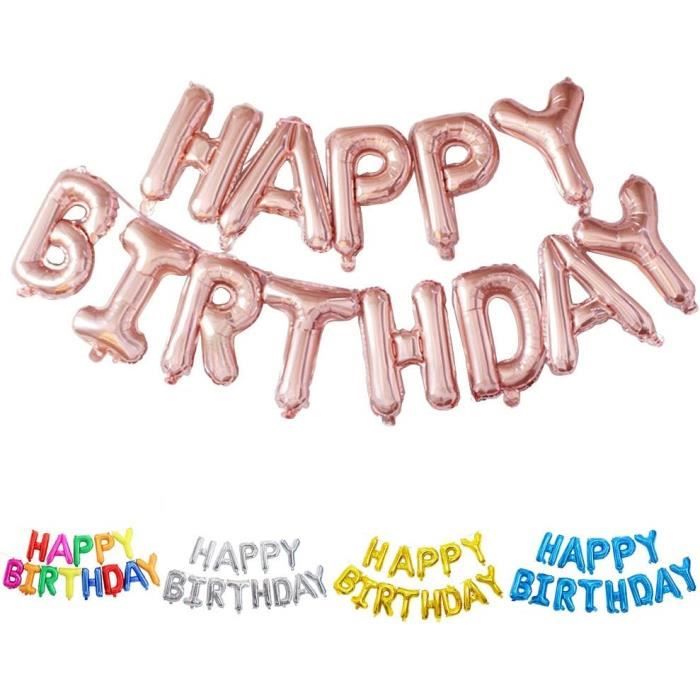 Banniere Joyeux Anniversaire Rose-Ballon Happy Birthday Bannière Or ...