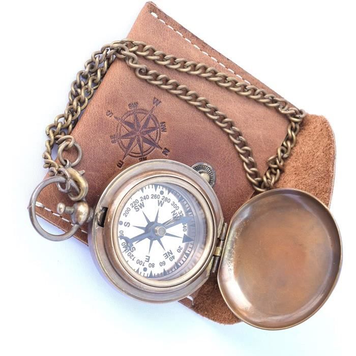 Boussole en laiton faite à la main avec étui en cuir,boussole de poche ...