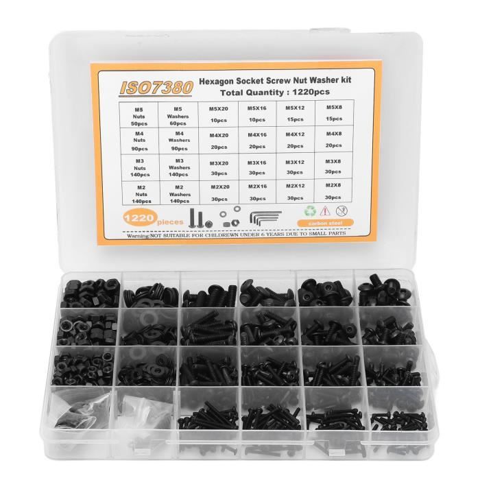 Moment heureux-Kit de rondelles à écrous à vis Vis 1220 Pcs Vis crou Rondelle Kit M2 M3 M4 M5 ...