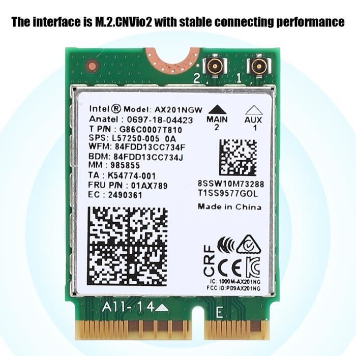 Carte Réseau pour Intel AX201NGW WIFI 6 Gigabit 2400M M.2.CNVio2 ...