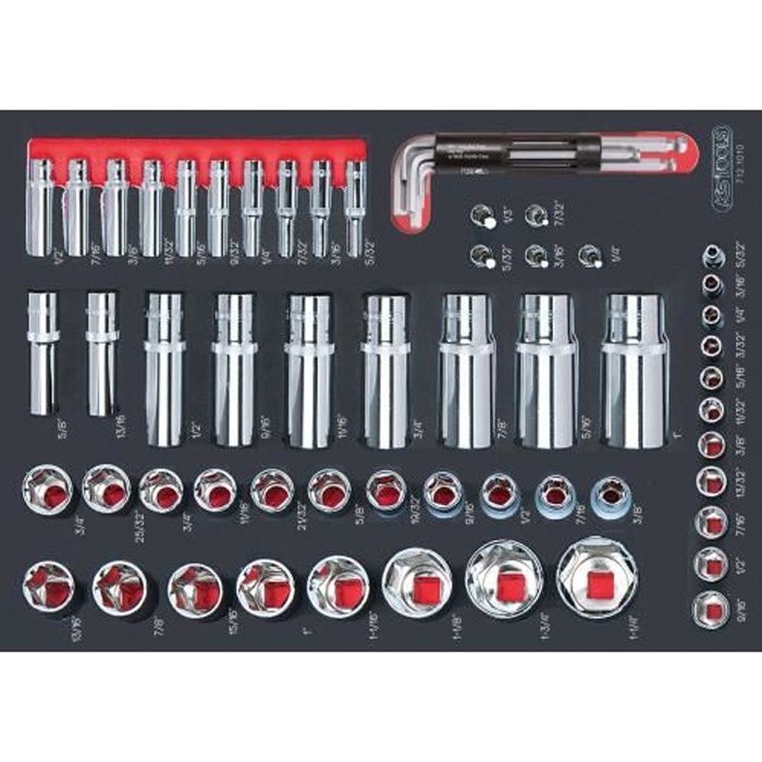 Module de douilles - KS TOOLS - 712.1010 - 62 pièces - Mousse imputrescible - 1/4" et 1/2 ...