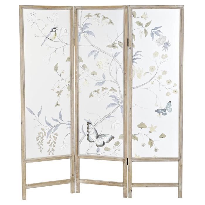 Paravent de 3 pans en MDF et nylon coloris blanc motif multicolore ...