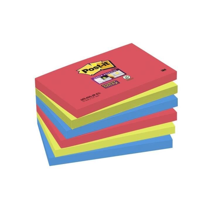POST-IT Lot de 6 bloc-notes Super Sticky - Couleurs Bora Bora - 76 x ...