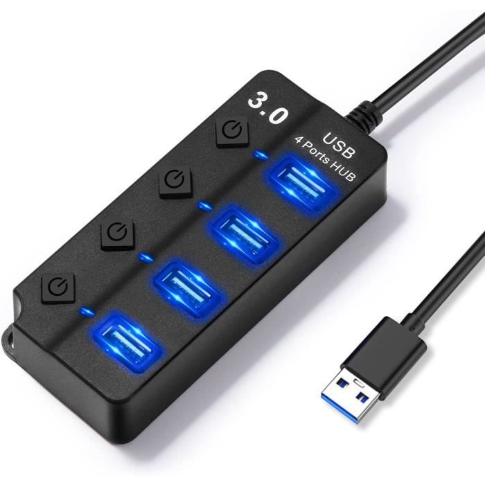 Hub USB - ABURNUDREY - HUB 4 Ports USB 3.0 - Boutons d'alimentation ...