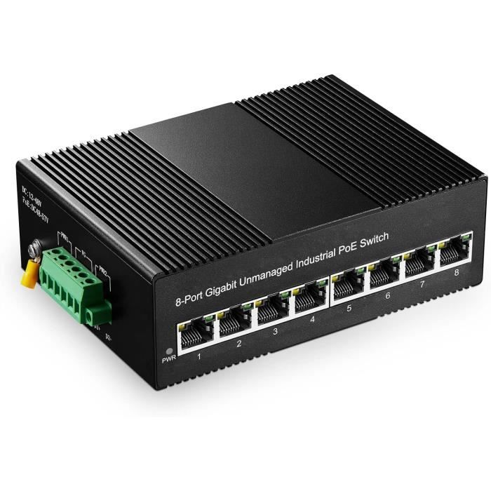 Binardat Switch Ethernet Industriel Gigabit PoE Din Rail 8 Ports, 8 PoE ...