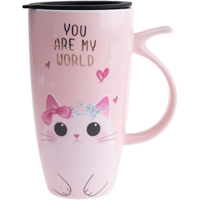 Mug Chat Kawaii Mignon 300Ml - Grand Mug Xxl Rose En Porcelaine - Mug ...