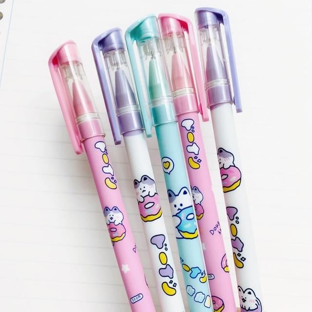 STYLO,--Stylo à bille à encre noire 0.5mm, 3 pièces, Kawaii, chats ...
