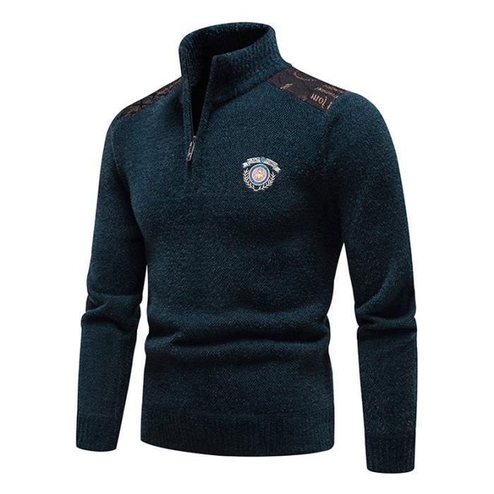 Pull Homme Tricot Chaud Doublé Polaire - INSFITY - Col Zippé Montant ...
