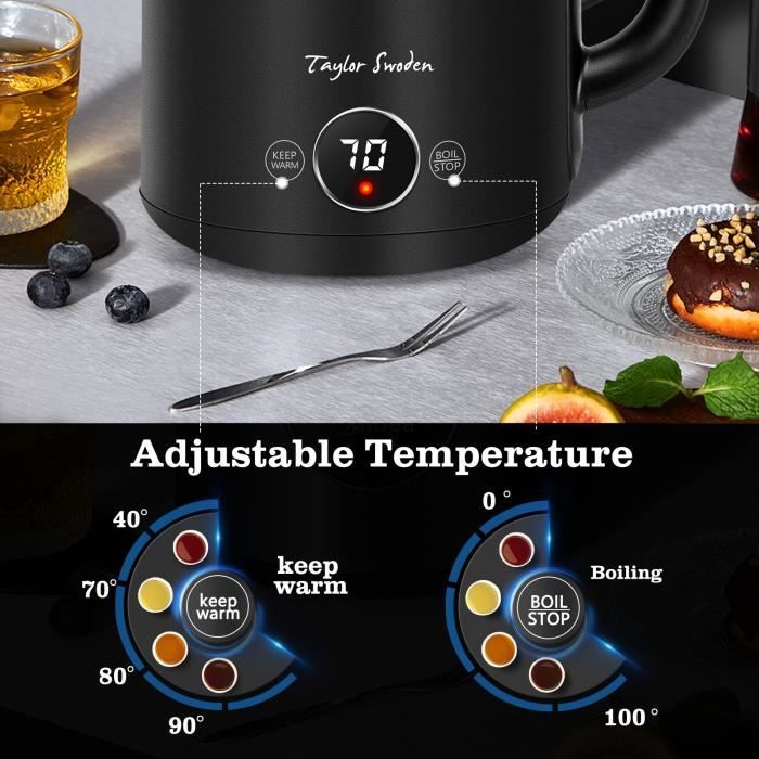 Taylor Swoden Asher - Bouilloire double paroi Cool Touch 1.7L. Température réglable, maintien au ...