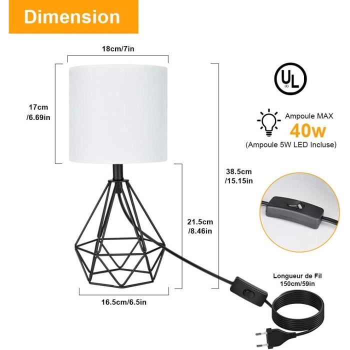Lampe De Table Rétro, Lumière Chaude (Ampoule E27 Incluse), Design ...