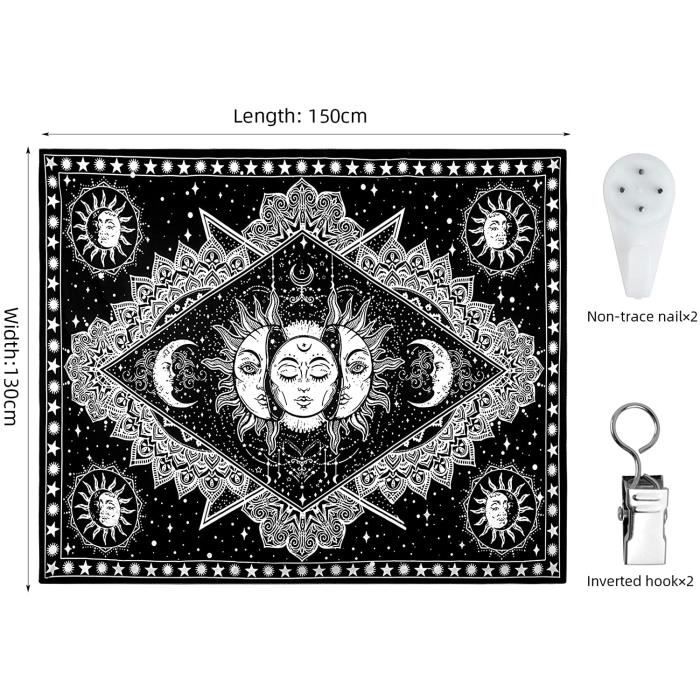 WOVTE Tapisserie Mandala Soleil et Lune Noir Blanc avec Accessoires ...