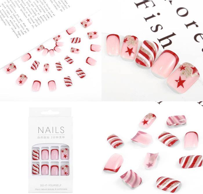 Noël Star Faux ongle rouge brillant paillettes Faux ongles rationaliser ...