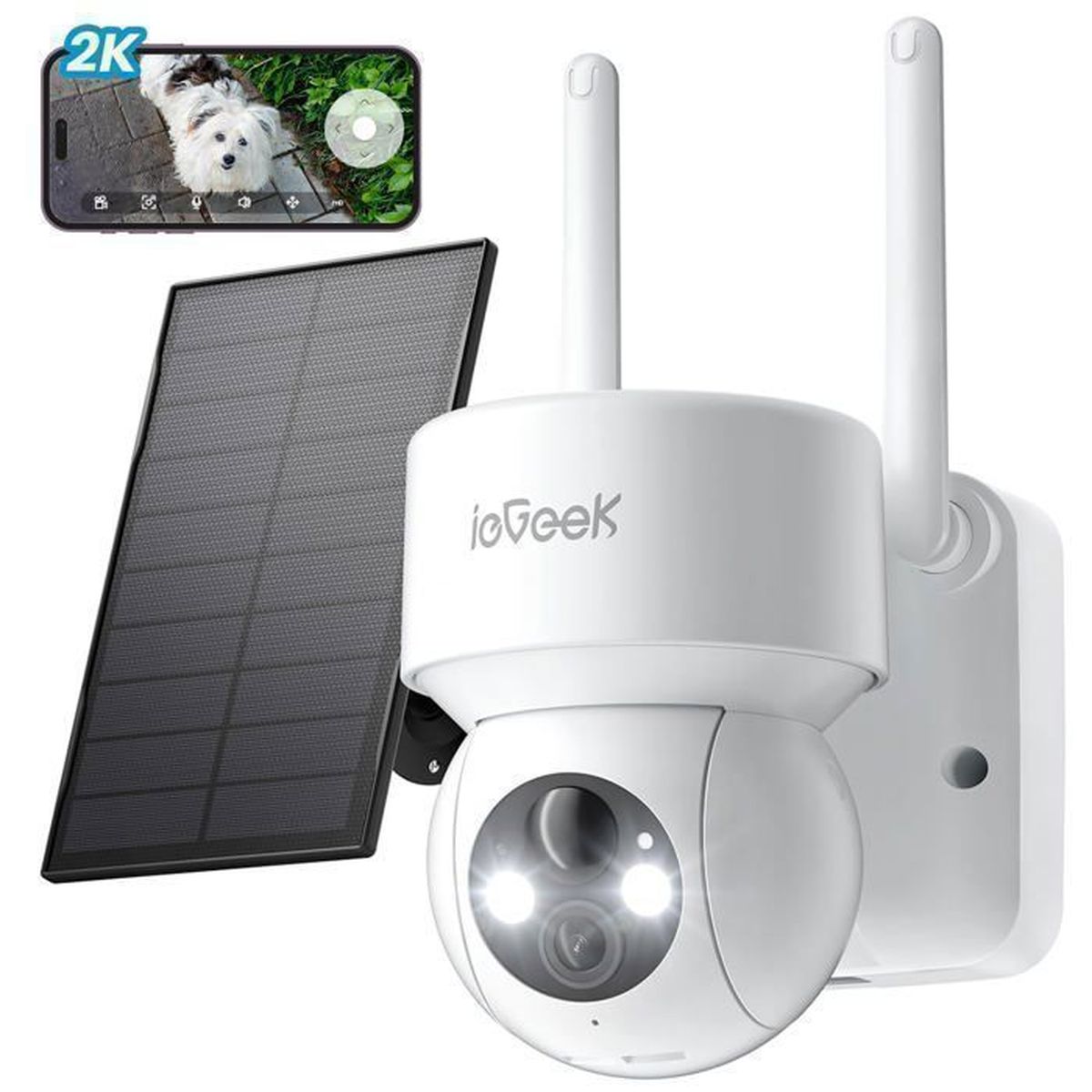 IeGeek 2K Caméra Surveillance WiFi Extérieure sans Fil Solaire, 360°PTZ ...
