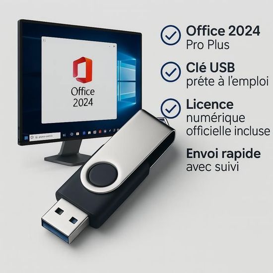 Clé USB Microsoft Office 2024 Pro Plus PC – Licence Officielle Incluse ...