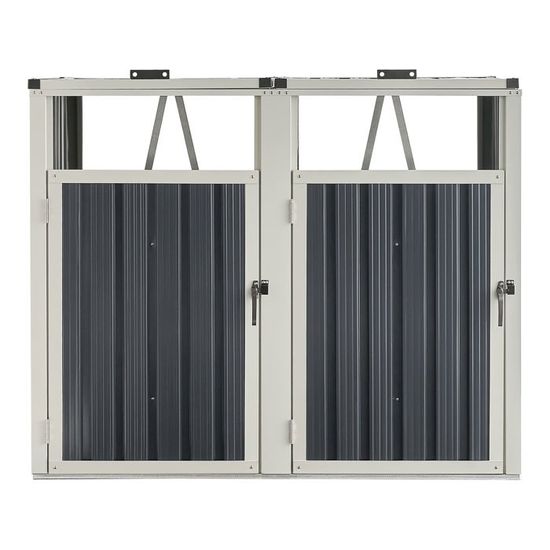Cache poubelle 2 places avec portes a poignee 121 x 146 x 82 cm gris ...