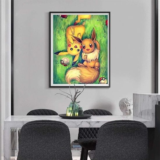 Tableau Peinture sur Toile POKEMON Pikachu&Evoli - Cdiscount Maison