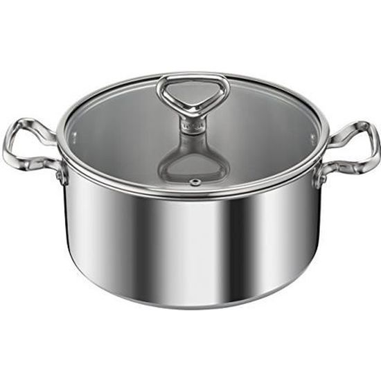 Faitout - TEFAL - E4764644 - Inox 24 cm - 5L - Tous feux dont induction - Antiadhésif ...