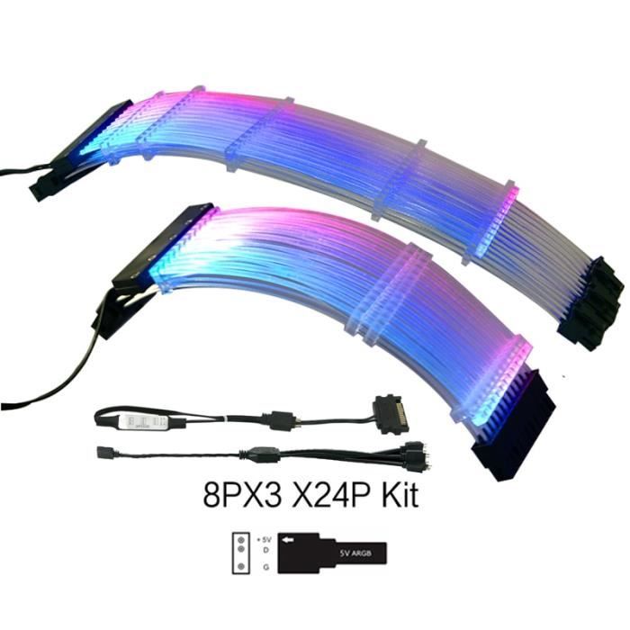 Kit de couleur (GPU ATX 8PinX3) Câble RGB d'extension PSU,ligne de ...