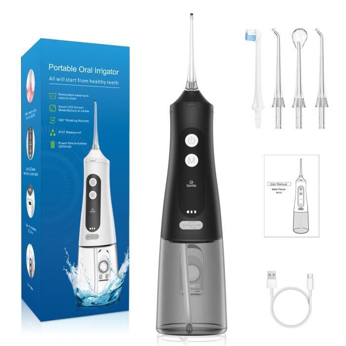 Noir Irrigateur buccal Portable, nettoyeur de dents, Jet de blanchiment ... Noir Irrigateur buccal Portable, nettoyeur de dents, Jet de blanchiment ...