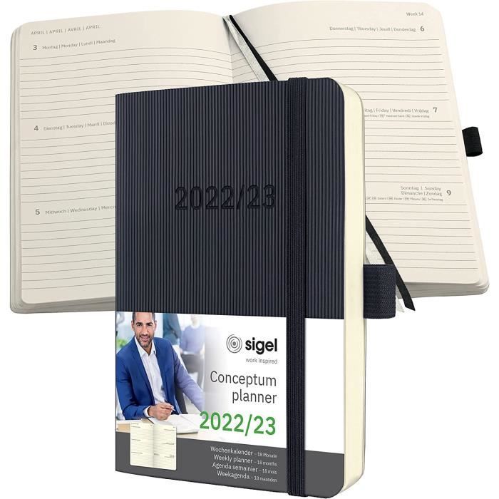 C2307 Agenda Semainier Conceptum 2022-2023, environ A6, Noir, Softcover ...