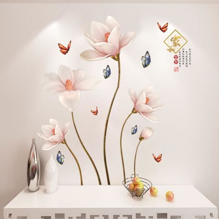 Sticker mural - Ecelen - 25x70cm - Fleur - Papillon - Décoration ...
