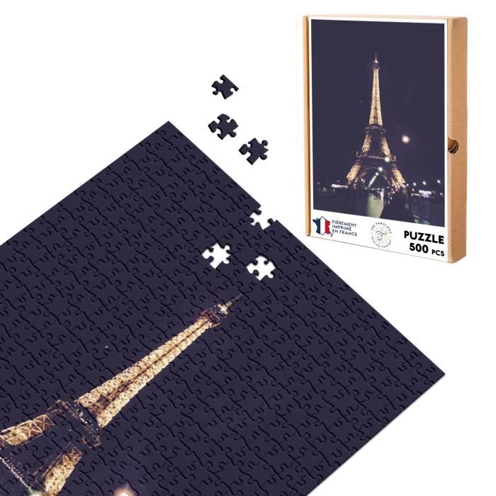 Puzzle Classique 500 pièces Face à la Tour Eiffel Illuminee la Nuit Vue De Paris France ...