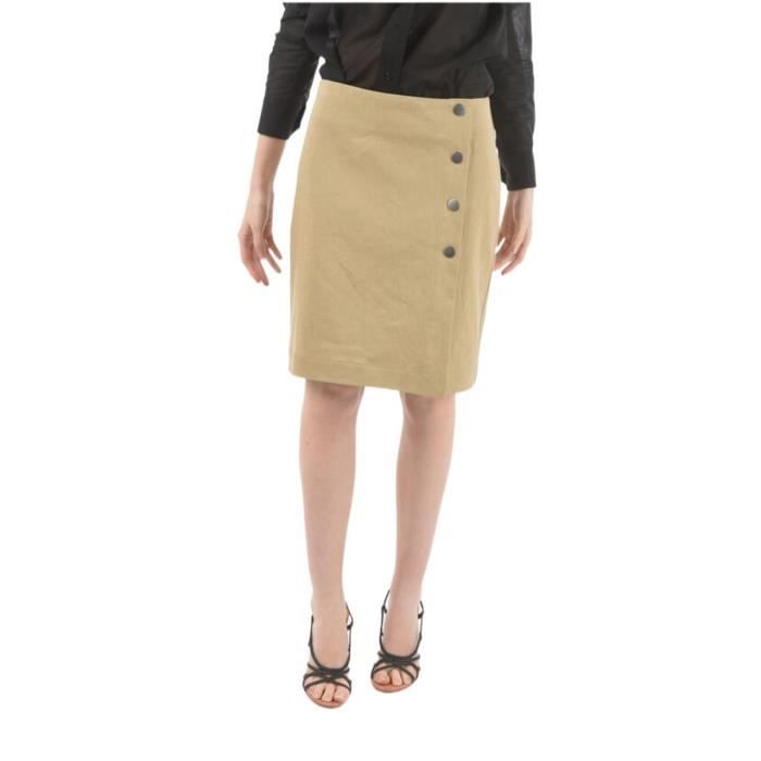 JUPE BOTTEGA VENETA, LIN 97%, ÉLASTHANNE 3%, couleur BEIGE, longueur du ...