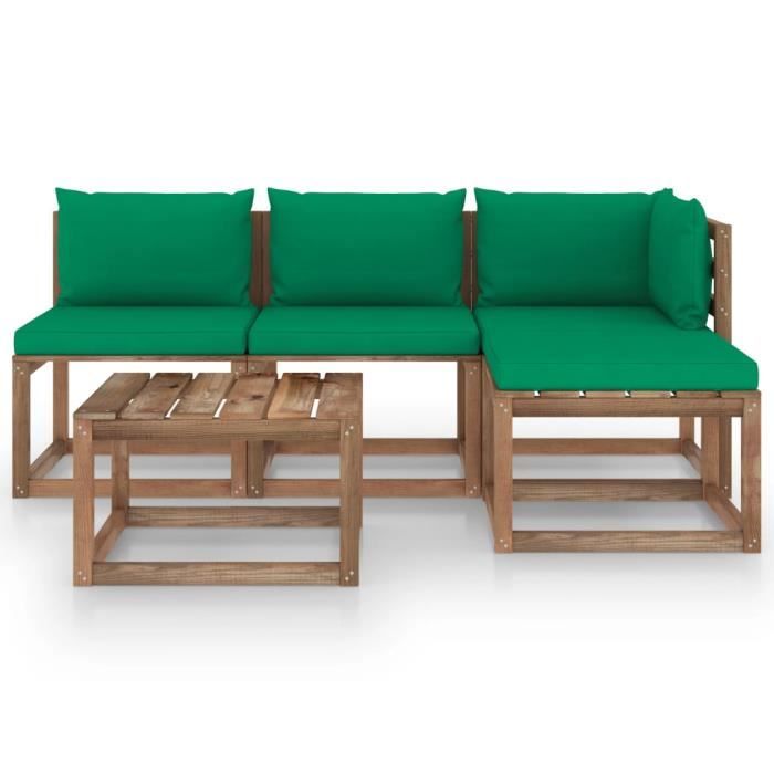 Mobilier d'extérieur en Bois de pin, Salon palette de jardin 5 PCS avec ...