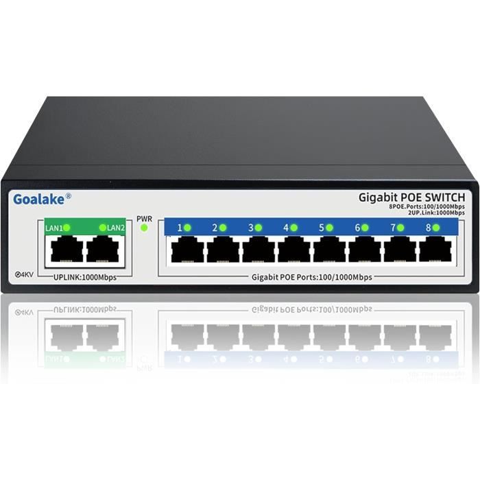 Switch Poe 10 Ports Gigabit, 8 Gigabit Poe+ Ports, 100W Pour Tous Les Ports Poe, Ieee 802.3Af-At ...