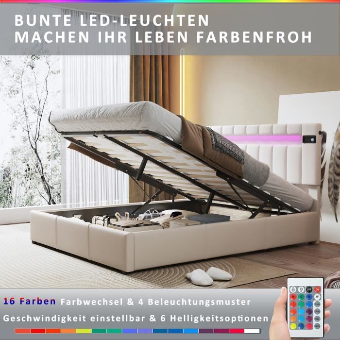 Lit rembourré avec bande lumineuse LED lecteur Bluetooth Lit adulte ...