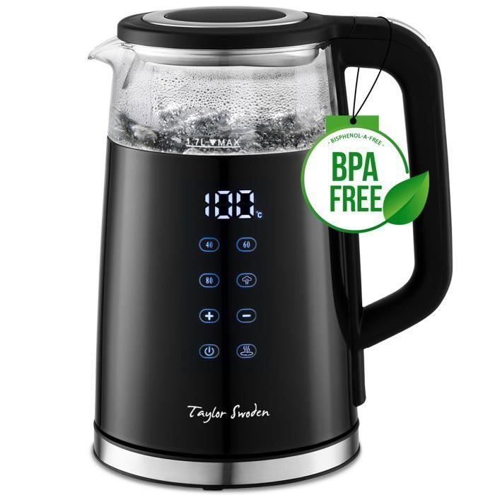 Taylor Swoden Bouilloire électrique en verre de 1,7 litre avec sélection de température de 40 à ...