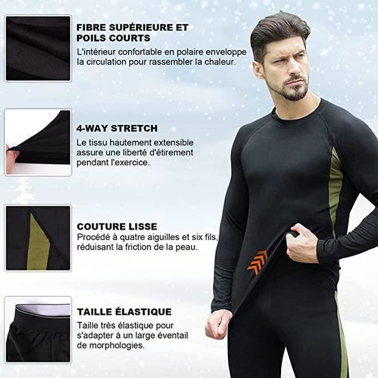 Ensemble de sous-vêtements thermiques homme - Marque - Noir - Sports d'hiver - Respirant ...