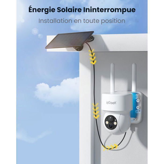 IeGeek Camera Surveillance Exterieure 2K Sans Fil IP66 étanche, PTZ360 ...