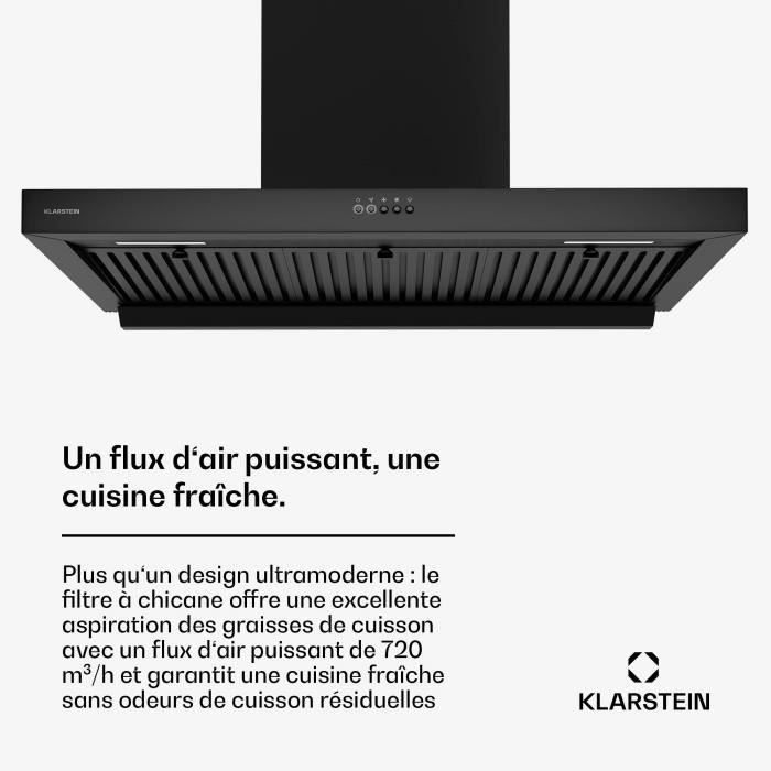 Hotte aspirante - KLARSTEIN - AeroClean - 90 cm - 649,9 m³/h - 4 ...