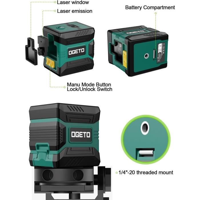Ogeto Niveau Laser(Horizontal-Vertica Vert Laser, 2 Piles AA, pour IP54 ...