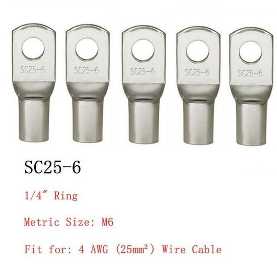 COSSE ELECTRIQUE,SC25-6-100--Assortiment de cosses en cuivre étamé 4 25mm, 100-50-25-10 pièces ...