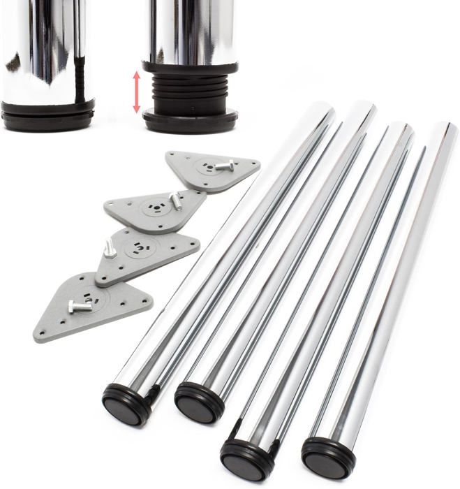 WilTec Pied de Table Acier Inoxydable Lot de 4 Pieds Chromé Support de ...