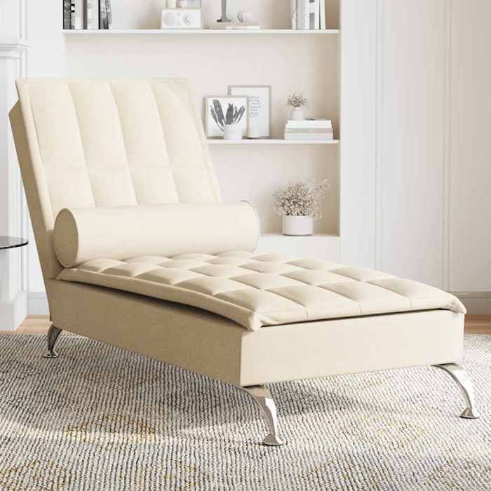 Meridienne salon-Chaise longue de massage - avec traversin crème tissu ...