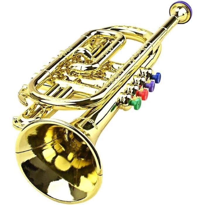 Instrument à vent - Trompette dorée - Revêtement en ABS - Jouet de musique préscolaire - Cadeau ...