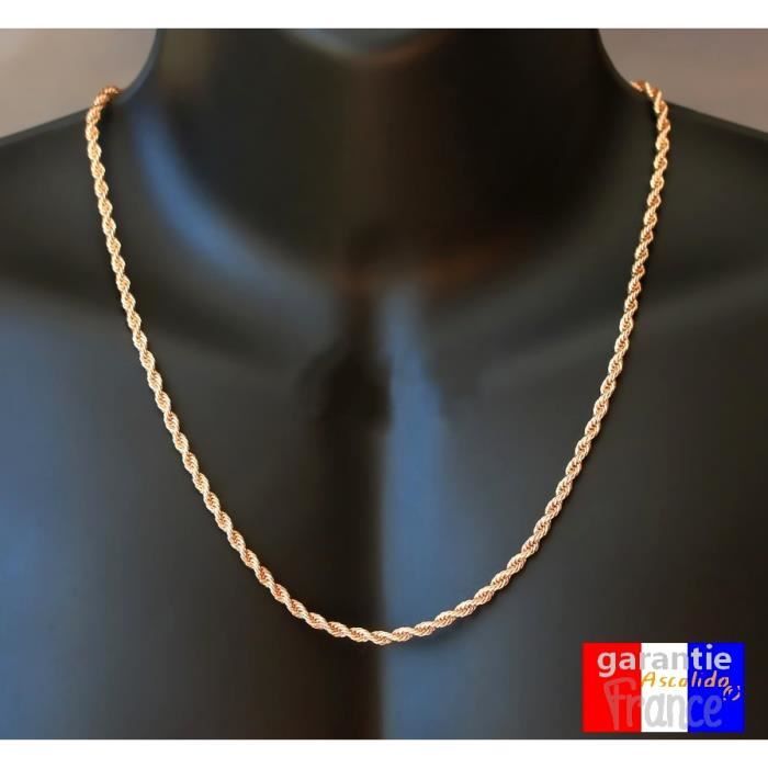 Chaine corde torsadée dorée pour homme longue et épaisse 60cm x 5mm ...