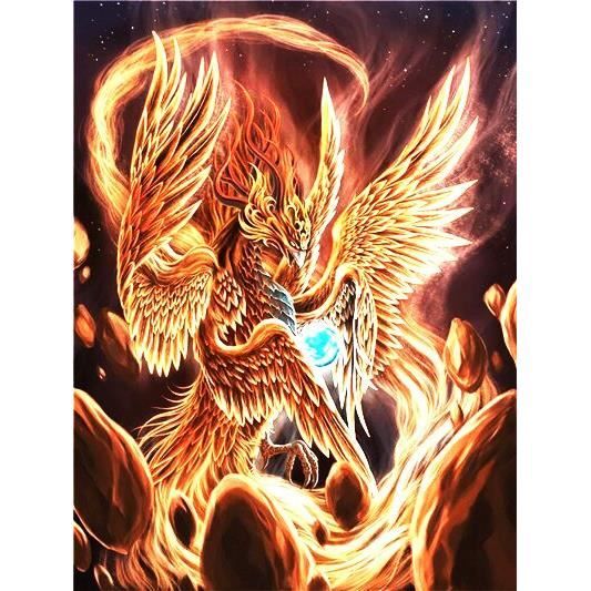 Peinture au diamant Phoenix, broderie 5D complète avec des animaux, illustrations de bricolage ...