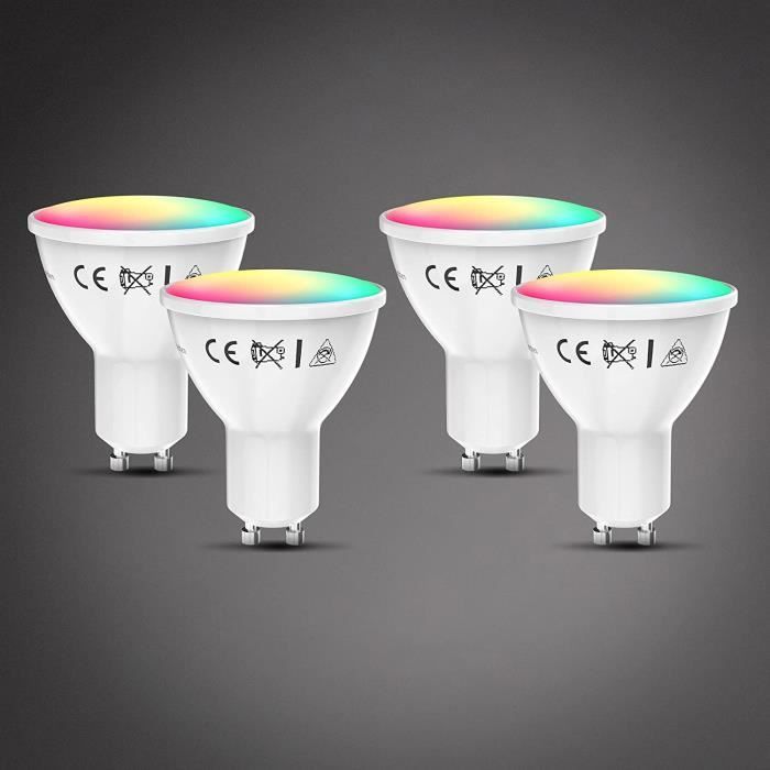 B.K.Licht lot de 4 ampoules connectees LED GU10, 5,5W, 350Lm, choix de couleur, dimmables ...