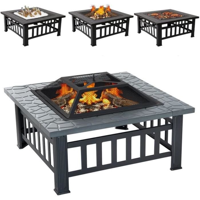 Multibao Table de foyer avec grille de barbecue, foyer carré 3 en 1 ...