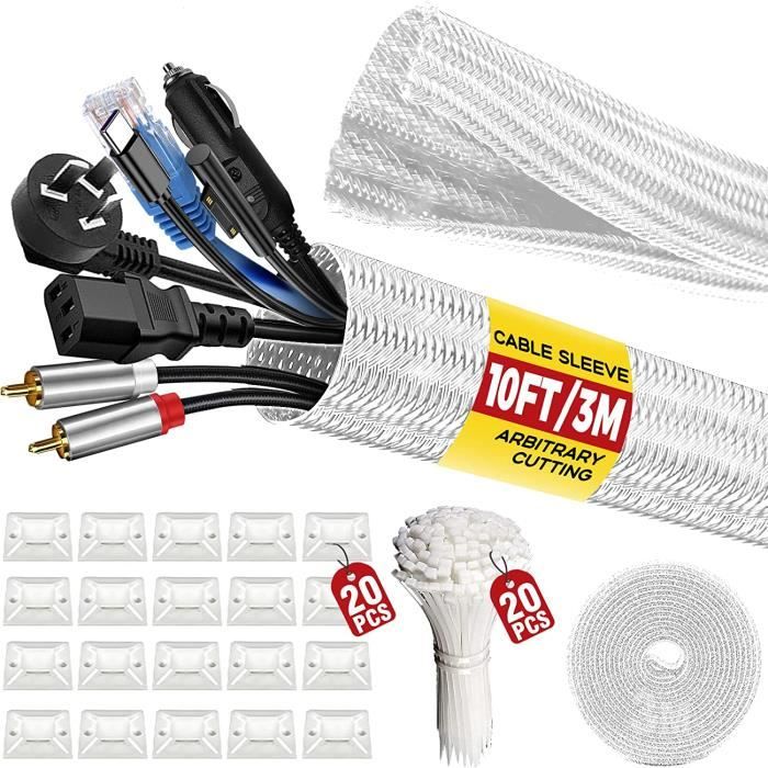 Kit de Câble Management- Gaine Cable 3m Souple Ajustable, Attache Cable ...