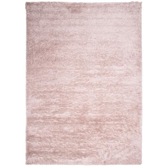 TAPISO Tapis Salon Shaggy Poils Longs EVRA Vieux Rose Unicolore ...