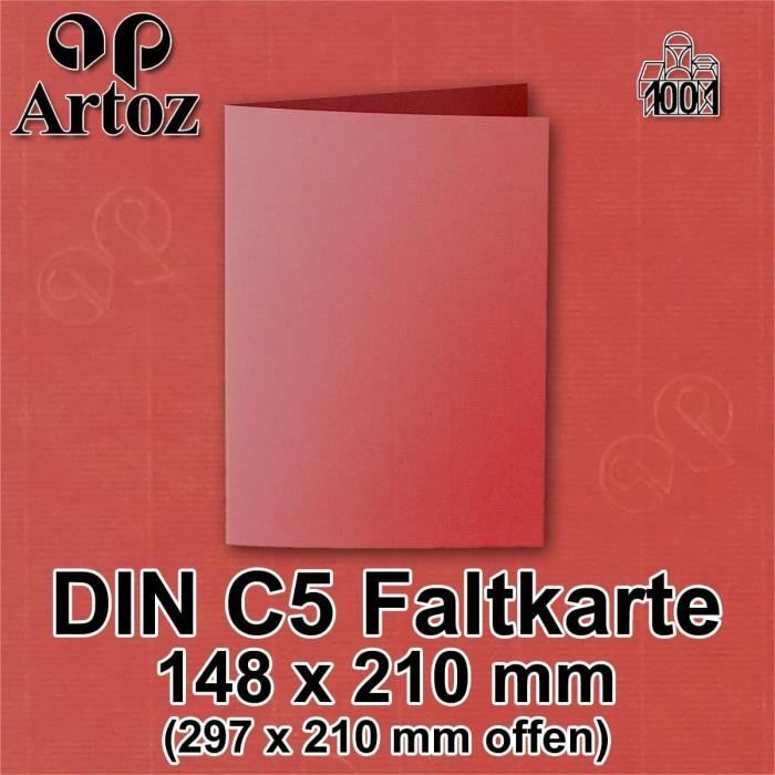 Lot de 100 cartes pliantes DIN A5 - Rouge (rouge) nervurées - 148 x 210 ...