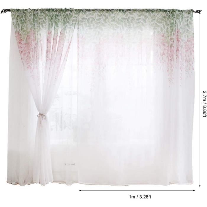 Rideau Voilage Fenêtre, Rideau Transparent Avec Motif Fleur De Glycine ...