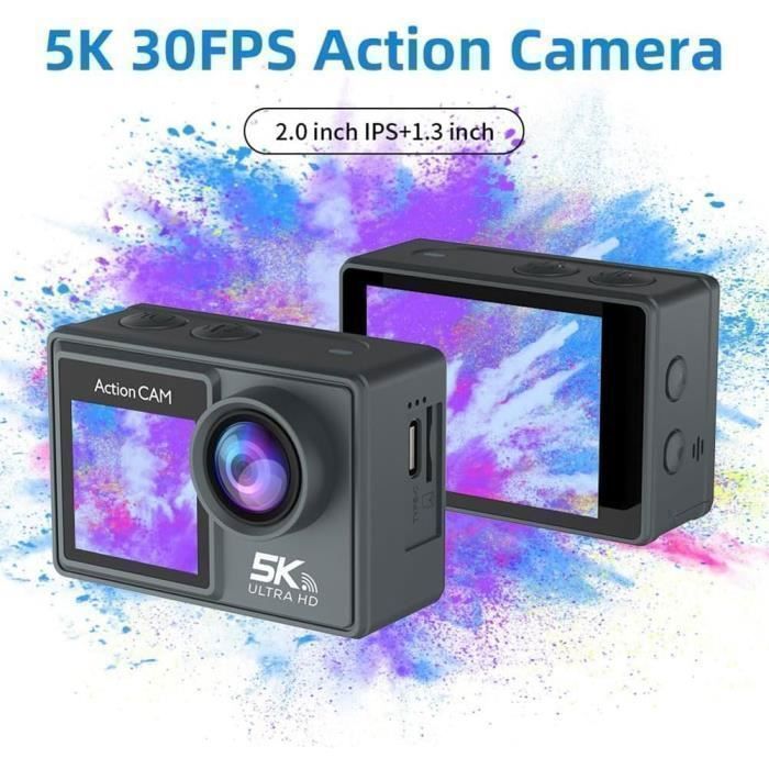 Camera Sport 5K 30FPS avec Microphone Sans Fil, Double Ecran, 50MP, EIS ...