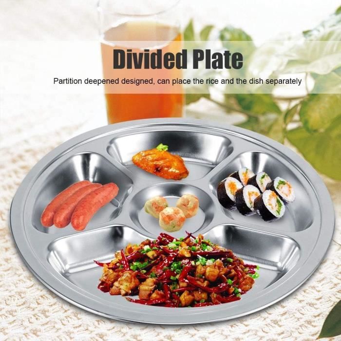 5Pcs Assiettes En Acier Inoxydable,Assiette Compartiment Enfant,Plateau ...
