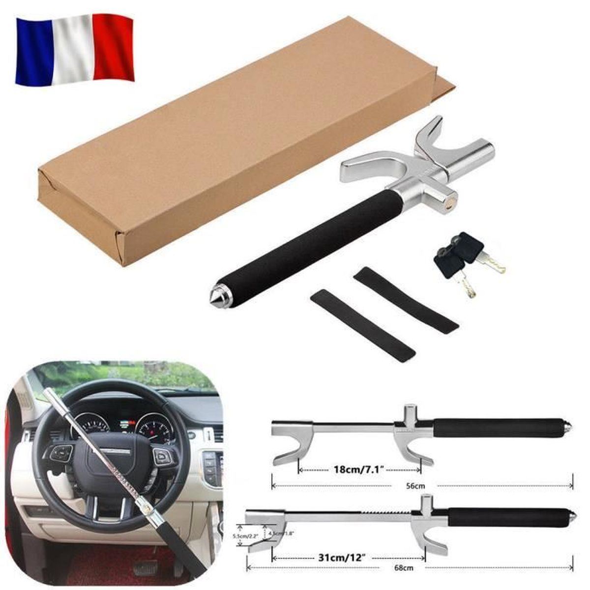 NOUVEAU Canne antivol bloque-volant Verrouillage barre pour sécurité ...